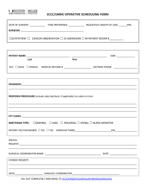 Fillable Online SCCC/UMHC OPERATIVE SCHEDULING FORM DATE OF SURGERY ...
