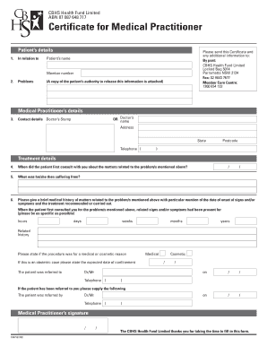 Fillable Online Certificate for Medical Practitioner - CBHS Fax Email ...