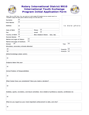 Fillable Online rotarywaitakere org Rotary D9910 International Youth Exchange Initial ...