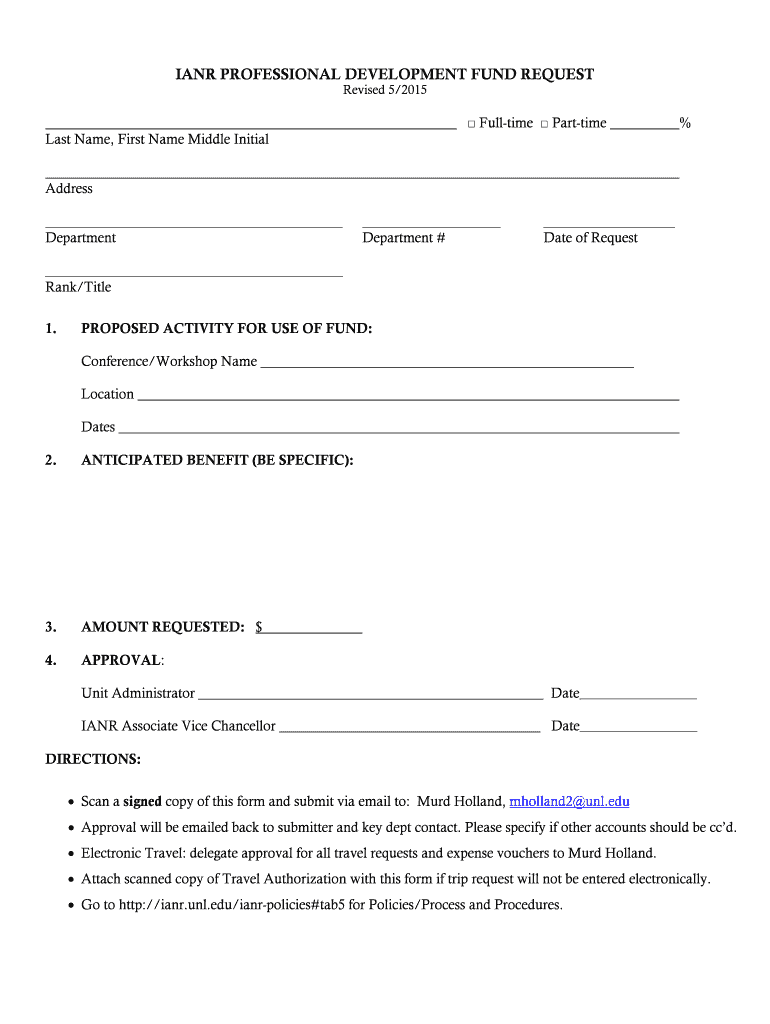 Fillable Online ianr unl Professional Development Fund Request Form 2. ...