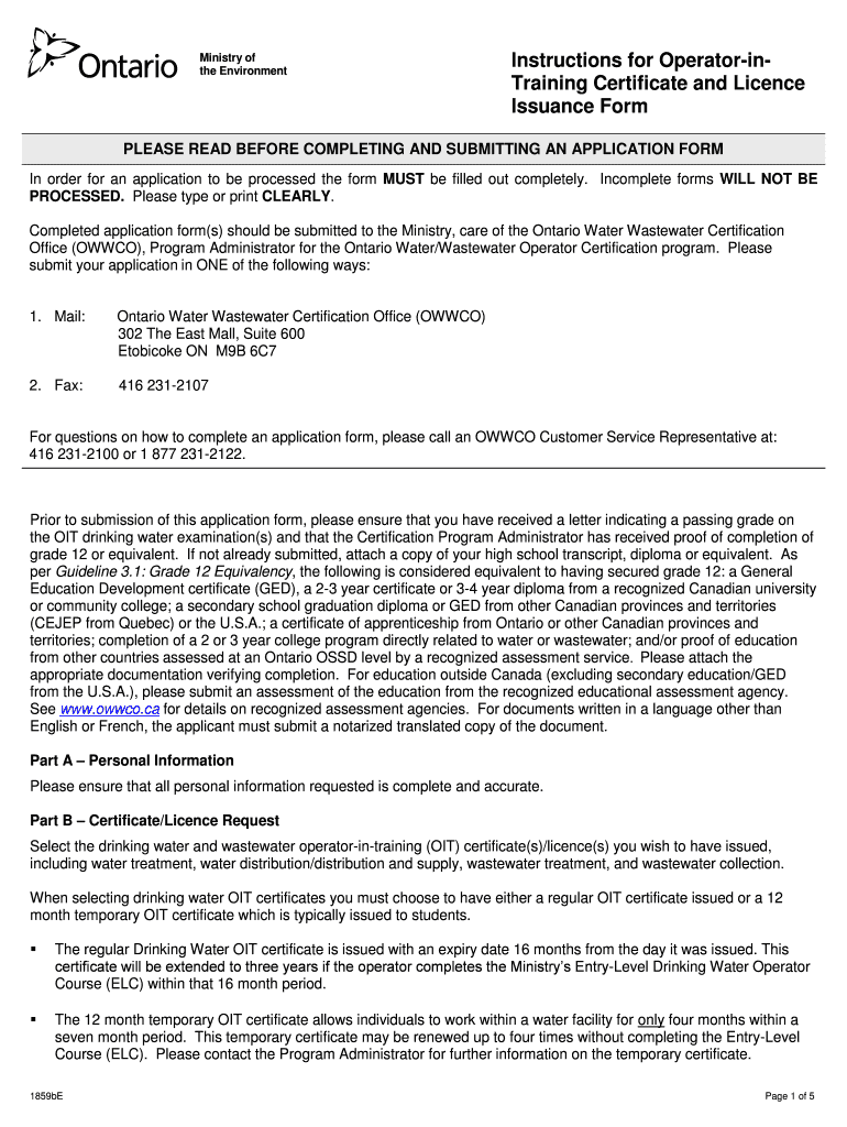 Fillable Online owwco Instructions for OperatorinTraining Certificate ...
