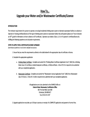 Fillable Online Upgrade your Water and/or Wastewater Certificate ...