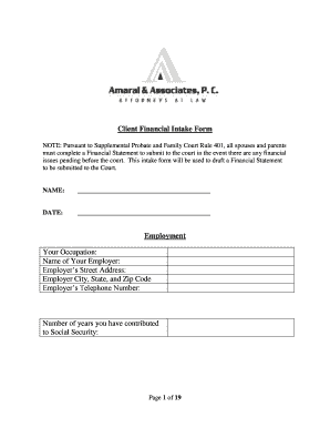 Fillable Online Client Financial Intake Form Employment Your Occupation ...