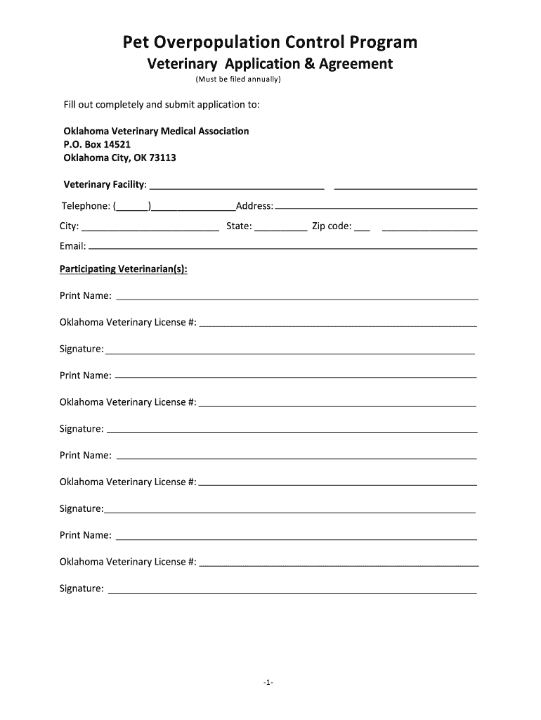 Fillable Online okvma Veterinary Application & Agreement - okvma Fax ...