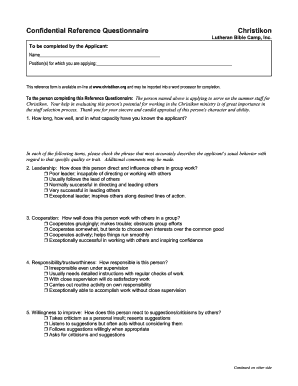 Fillable Online christikon Confidential Reference Questionnaire ...