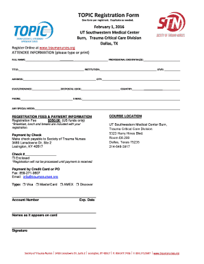 Fillable Online tetaf TOPIC Registration Form 2116 - TETAF - tetaf Fax ...