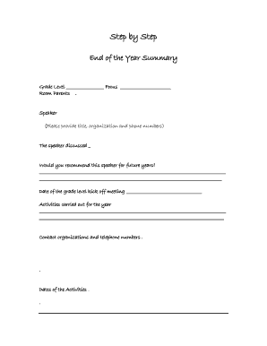 Fillable Online Step by Step End of the Year Summary Grade Level Focus ...