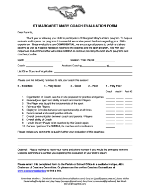 Fillable Online stmm ST MARGARET MARY COACH EVALUATION FORM - stmm Fax ...