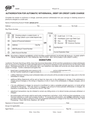 Fillable Online Auth for Auto Withdrawal or Credit Card Charge Form Fax ...