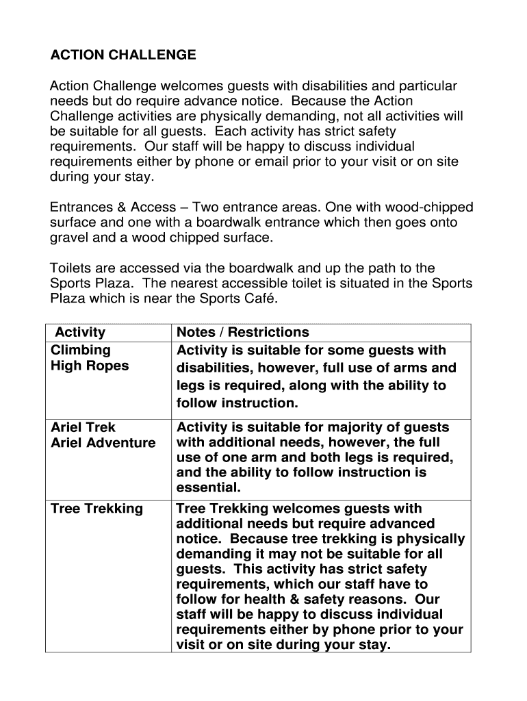 Fillable Online ACTION CHALLENGE Fax Email Print - pdfFiller