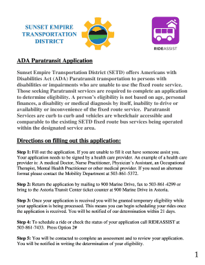 Fillable Online ridethebus ADA Paratransit Application - Sunset Empire ...