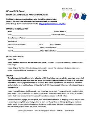 Fillable Online ugradresearch uconn UCONN IDEA GRANT S 2015 NDIVIDUAL ...