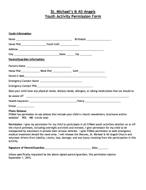 Fillable Online stmaa St Michaels amp All Angels Youth Activity ...