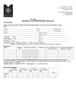 Fillable Online Tax Year INDIVIDUAL TAX PREPARATION CHECKLIST Fax Email ...