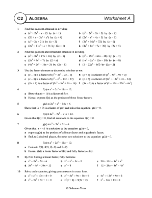 C2 Algebra Worksheet A - Fill Online, Printable, Fillable, Blank ...