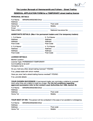 Fillable Online lbhf gov Temporary 6 months street trading licence ...