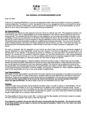 Fillable Online 1040 INDIVIDUAL TAX RETURN ENGAGEMENT LETTER Dear Tax ...