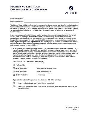Fillable Online FLORIDA NO-FAULT LAW COVERAGES SELECTION FORM Fax Email ...