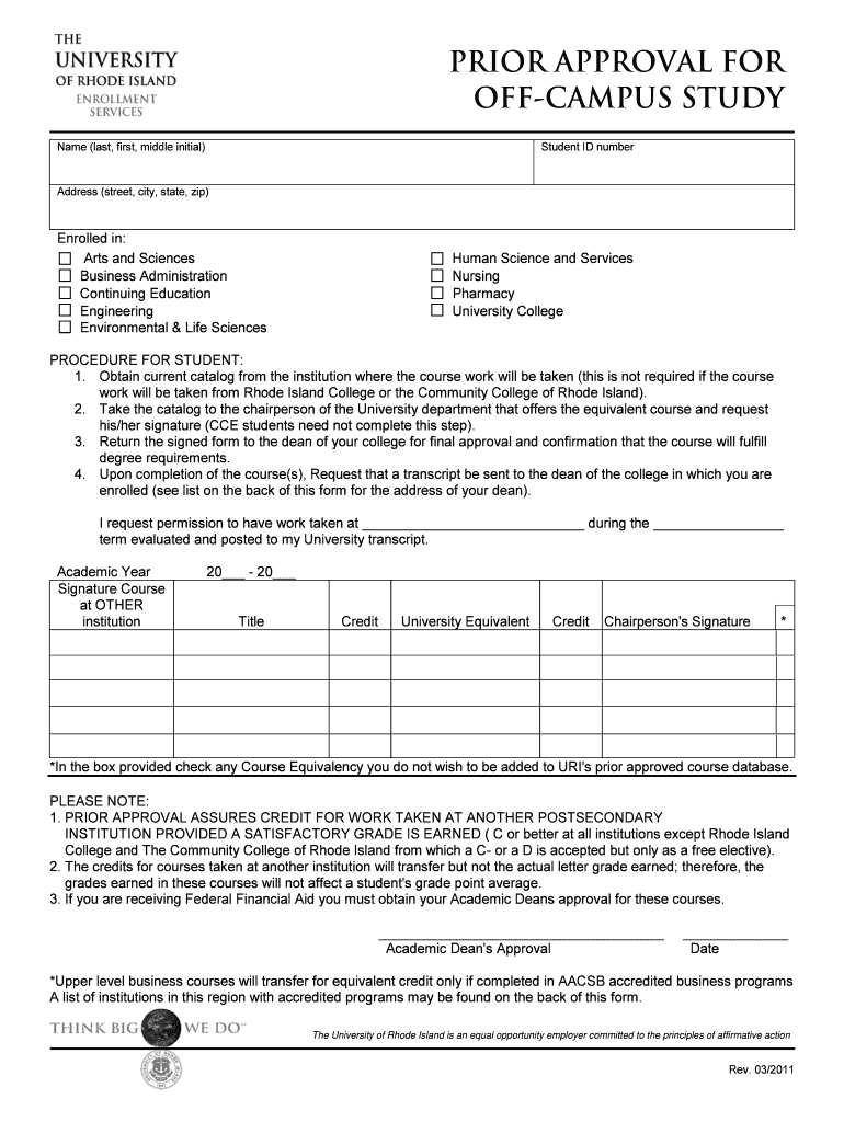 Fillable Online PRIOR APPROVAL FOR OFF-CAMPUS STUDY Fax Email Print ...