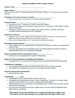 Fillable Online Schedule of Deadlines for PhD Graduate Students ...