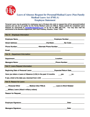 Fillable Online Leave of Absence Request for PersonalMedical Leave Non ...