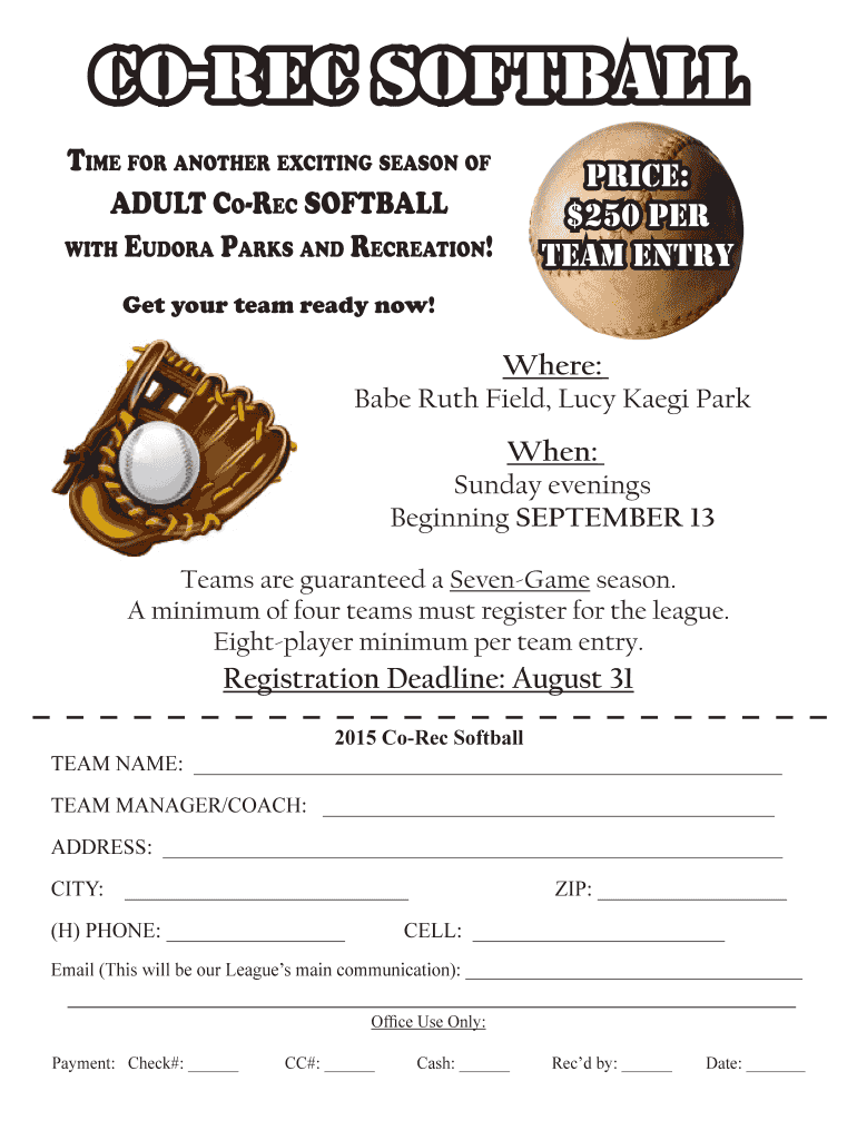 Fillable Online Co-reC Softball Fax Email Print - pdfFiller