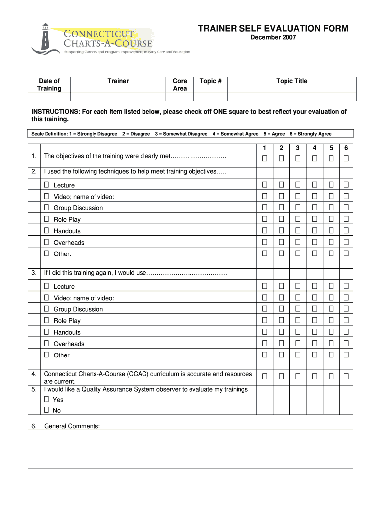 Fillable Online ctcharts TRAINER SELF EVALUATION FORM - ctchartsorg Fax ...