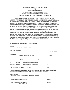 Fillable Online CHANGE OF OWNERSHIP AGREEMENT FOR OF THE KEYSTONE Fax ...