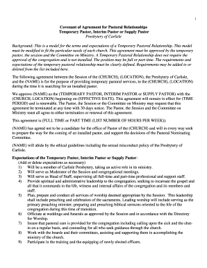 Fillable Online Covenant of Agreement for Pastoral Relationships ...