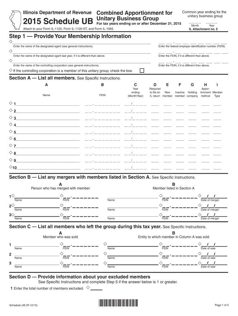 Fillable Online tax illinois 2014 Schedule Ub - Combined Apportionment ...