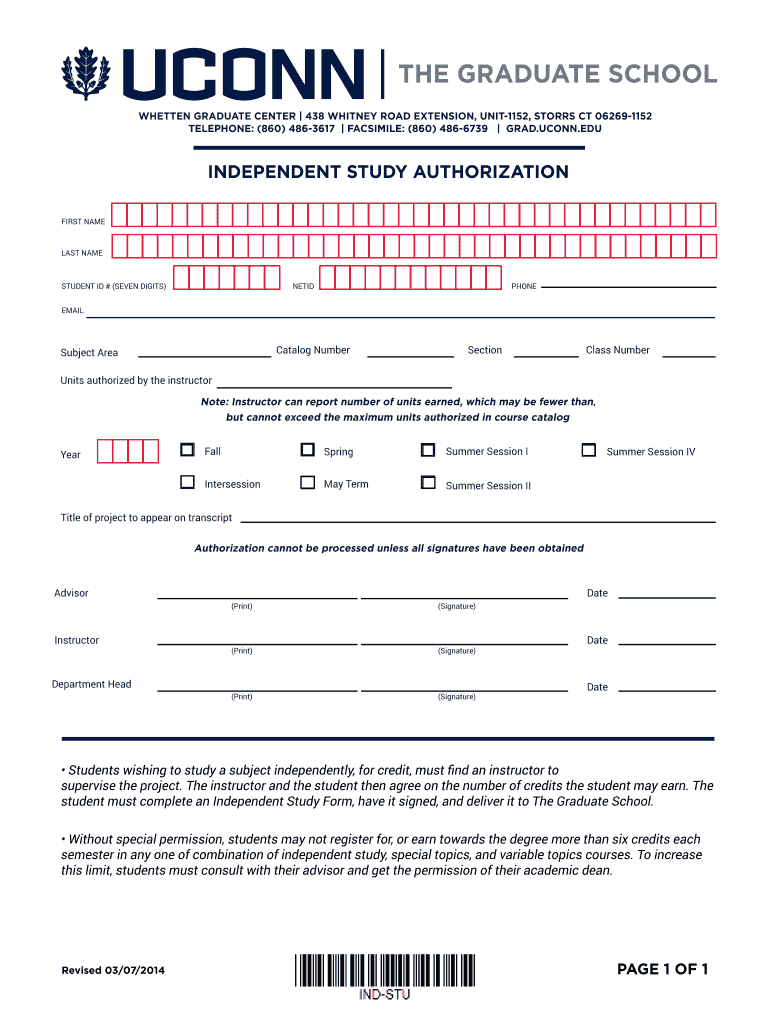 Fillable Online grad uconn INDEPENDENT STUDY AUTHORIZATION Fax Email Print - pdfFiller