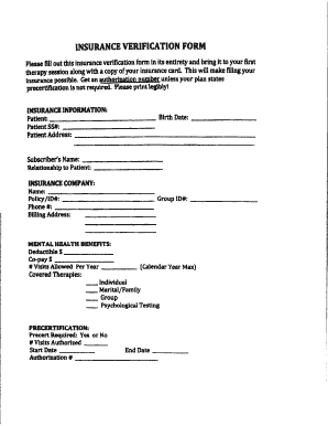 Fillable Online INSURANCE VERIFICATION FORM Please fill out this ...