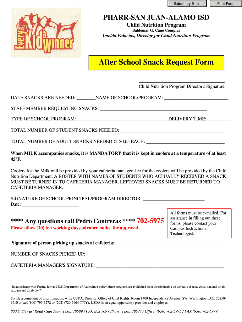 Fillable Online web psjaisd After School Snack Request Form ...