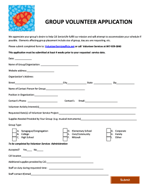 Fillable Online GROUP VOLUNTEER APPLICATION - CJE SeniorLife Fax Email ...