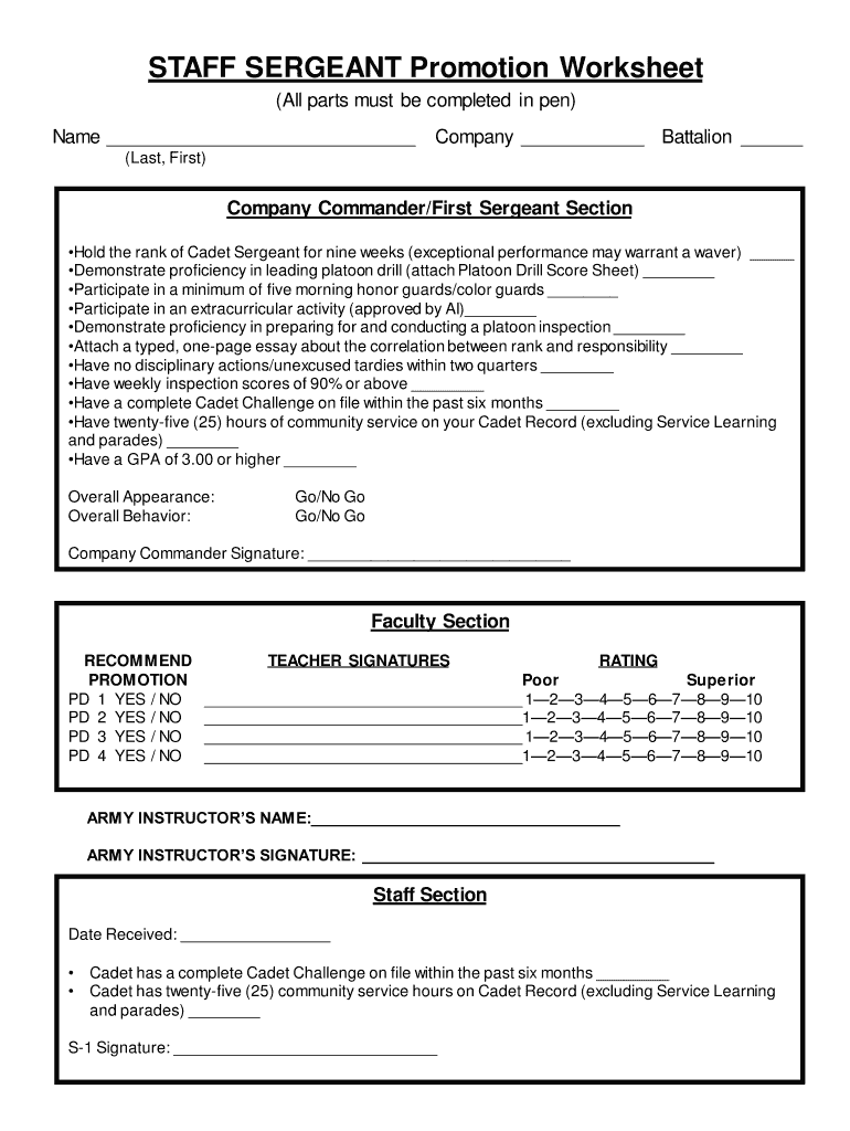 Fillable Online sarasotamilitaryacademy STAFF SERGEANT Promotion ...