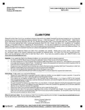 Fillable Online K702 v06 claim form - Citizens Bank Overdraft ...