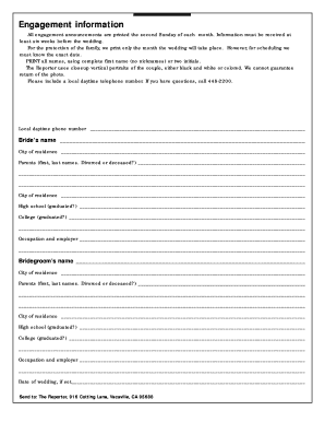 Fillable Online Engagement information - bfromthereporterbbcomb Fax ...