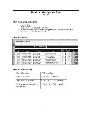 Fillable Online Excel List Management Tips Fax Email Print - pdfFiller