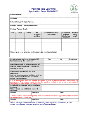 Fillable Online bso bradford gov PARENTS INTO LEARNING - APPLICATION ...