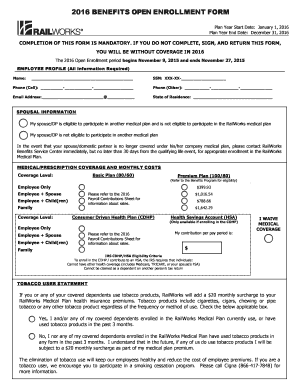 Fillable Online 2016 BENEFITS OPEN ENROLLMENT FORM Fax Email Print ...