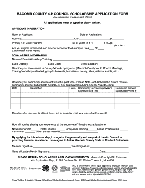 Fillable Online msue macombgov Macomb County 4-H Council Scholarship Application Form - msue ...