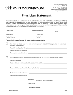 Fillable Online Physician Statement - Yours for Children Home Fax Email ...