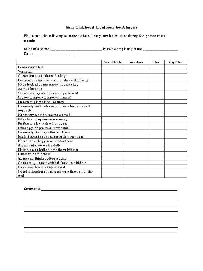 Fillable Online Early Childhood Input Form for Behavior Fax Email Print ...