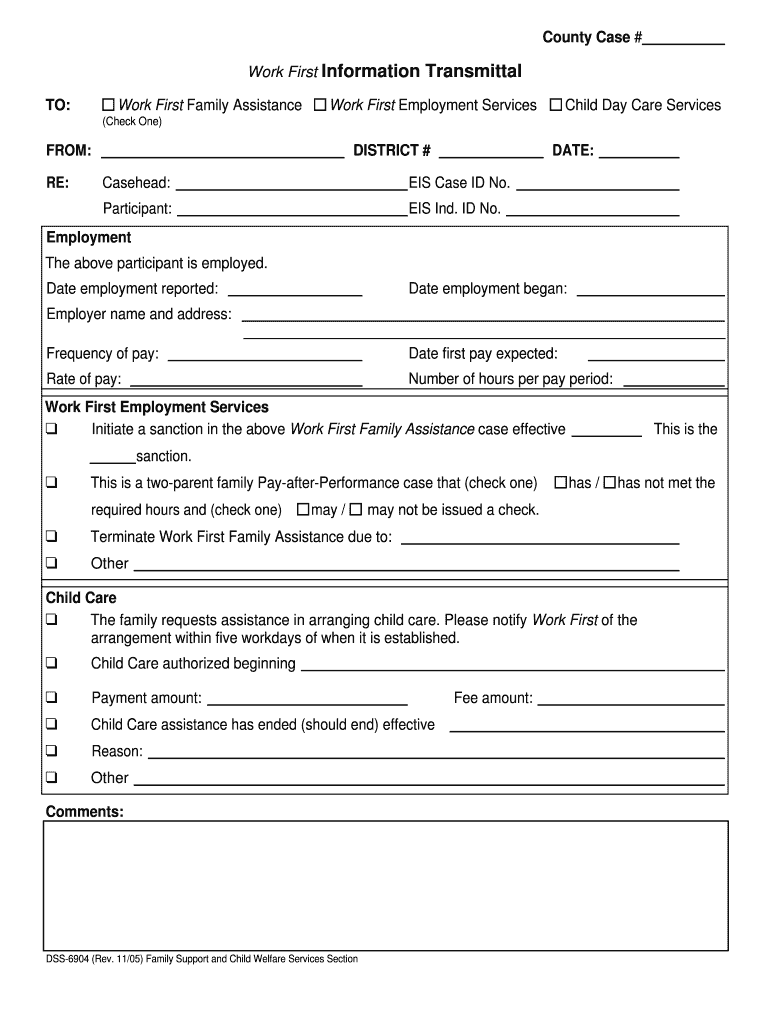 Fillable Online info dhhs state nc Work First Information Transmittal ...