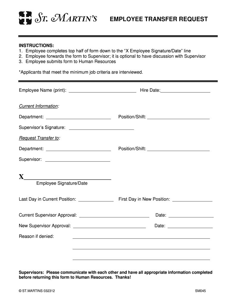 Fillable Online EMPLOYEE TRANSFER REQUEST - My Employee Benefits Fax ...