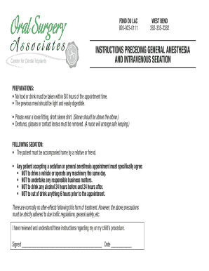 Fillable Online INSTRUCTIONS PRECEDING GENERAL ANESTHESIA Center Fax Email Print - pdfFiller