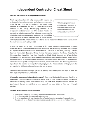 Fillable Online Independent Contractor Cheat Sheet Fax Email Print ...