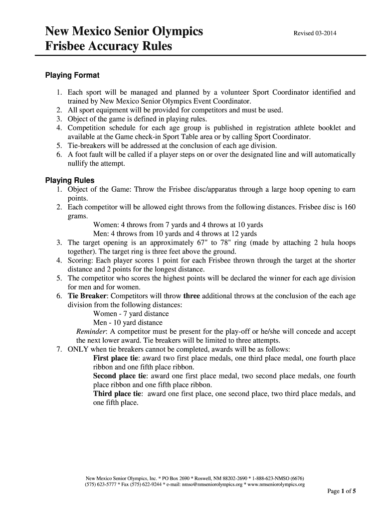 Fillable Online nmseniorolympics New Mexico Senior Olympics Frisbee ...