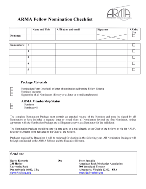 Fillable Online armarocks ARMA Fellow Nomination Checklist Fax Email ...