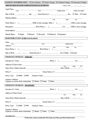 Fillable Online PATIENT INFORMATION New Patient Name Change Address ...